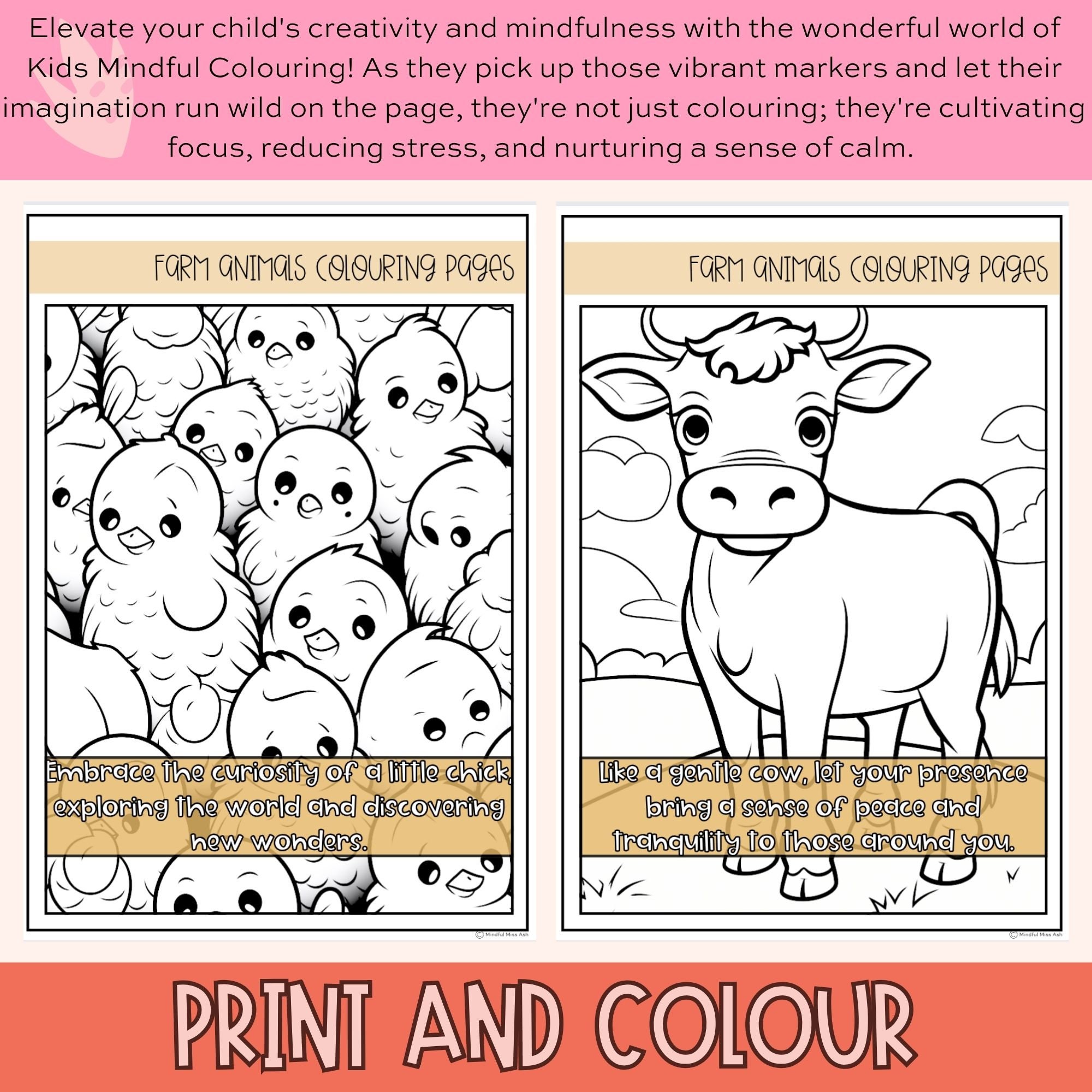 Farm Animal Mindful Colouring Pages X 20 With Positive - Etsy