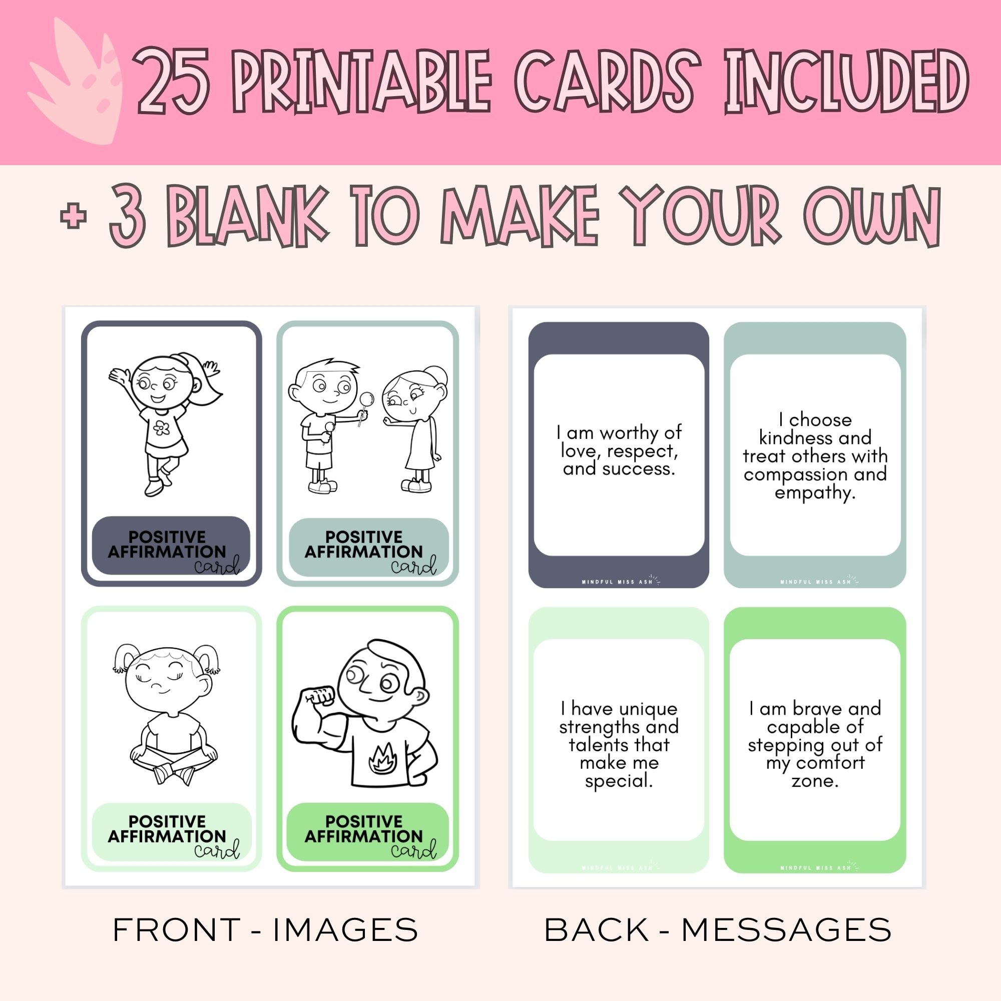 Positive Affirmation Cards for Kids Printable mindset Cards - Etsy