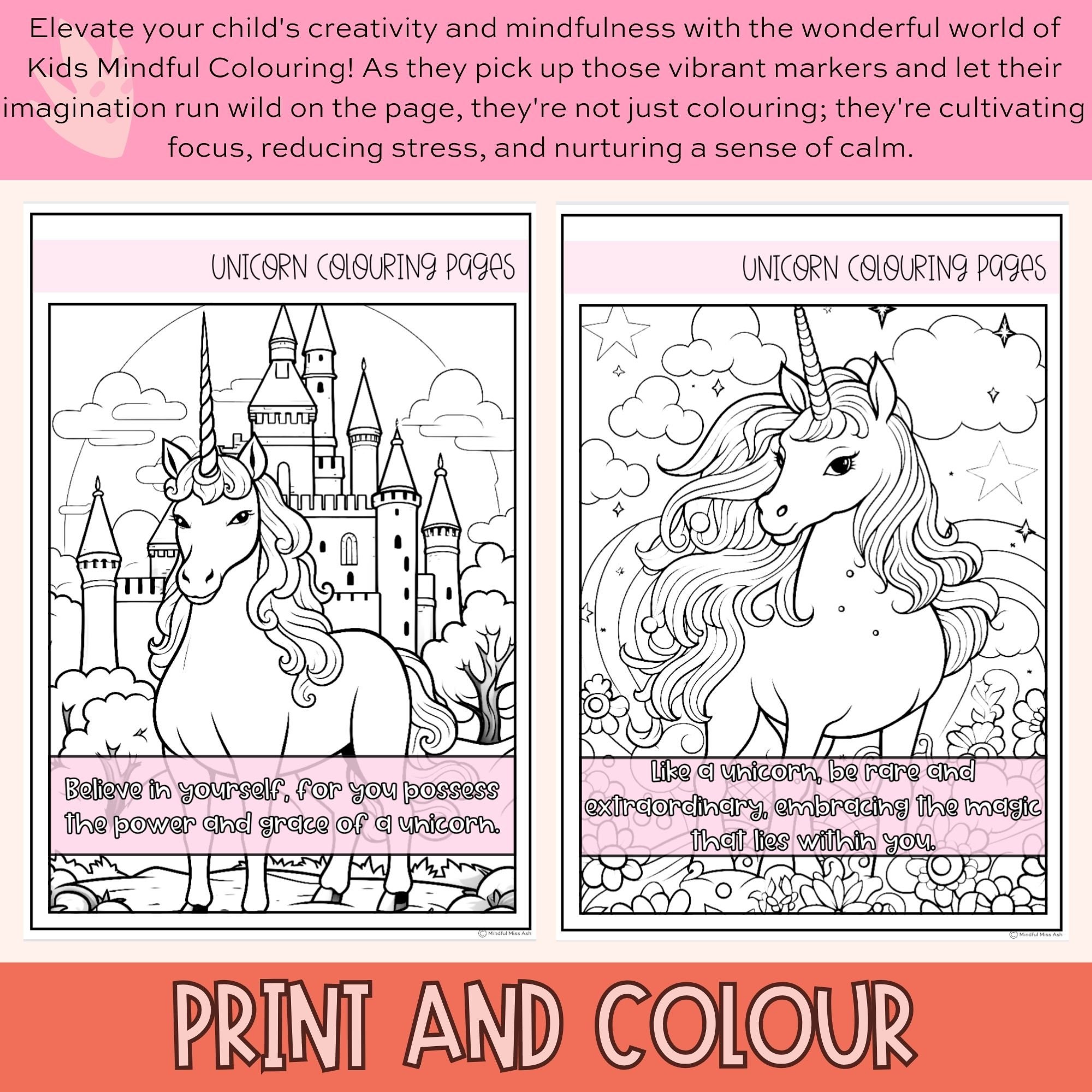 Unicorn Mindful Colouring Pages X 20 With Positive - Etsy