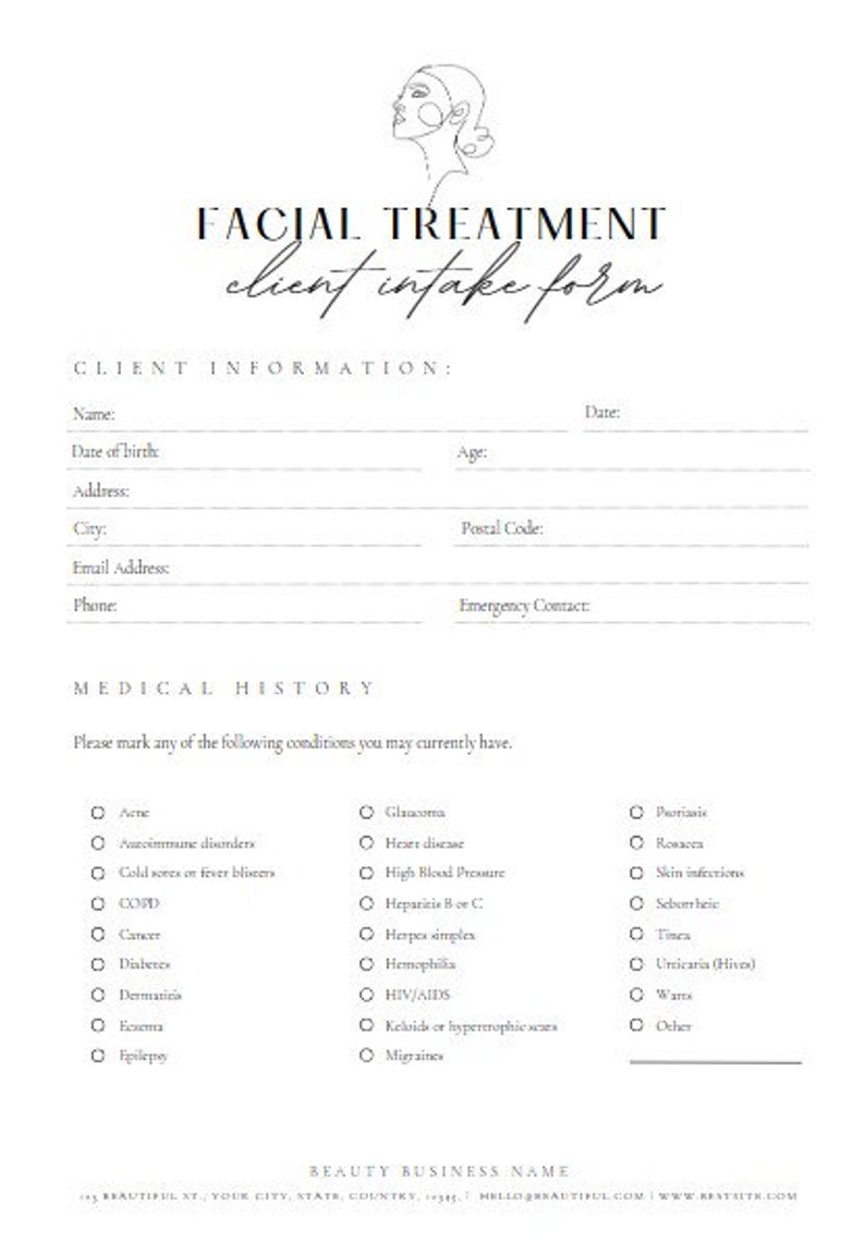 Facial Treatment Consent Form - Etsy