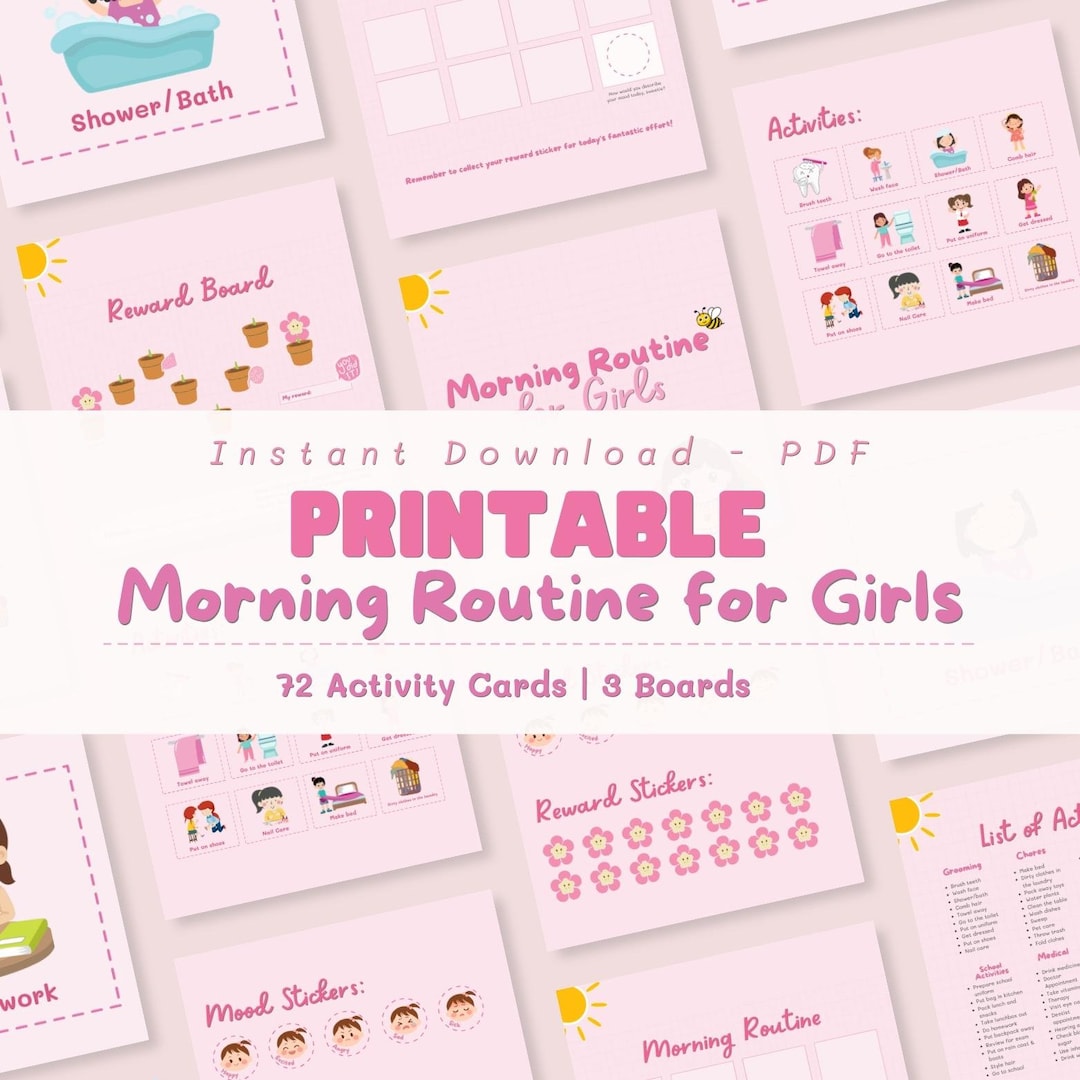Morning Routine for Girls Daily School, Chore and Home Activity Cards ...