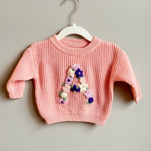 Hand-embroidered Floral Initial Baby/toddler Monogram Sweater, Monthly ...