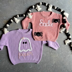 Hand-embroidered HALLOWEEN THEME Ghost Sweater, Glow in the Dark ...