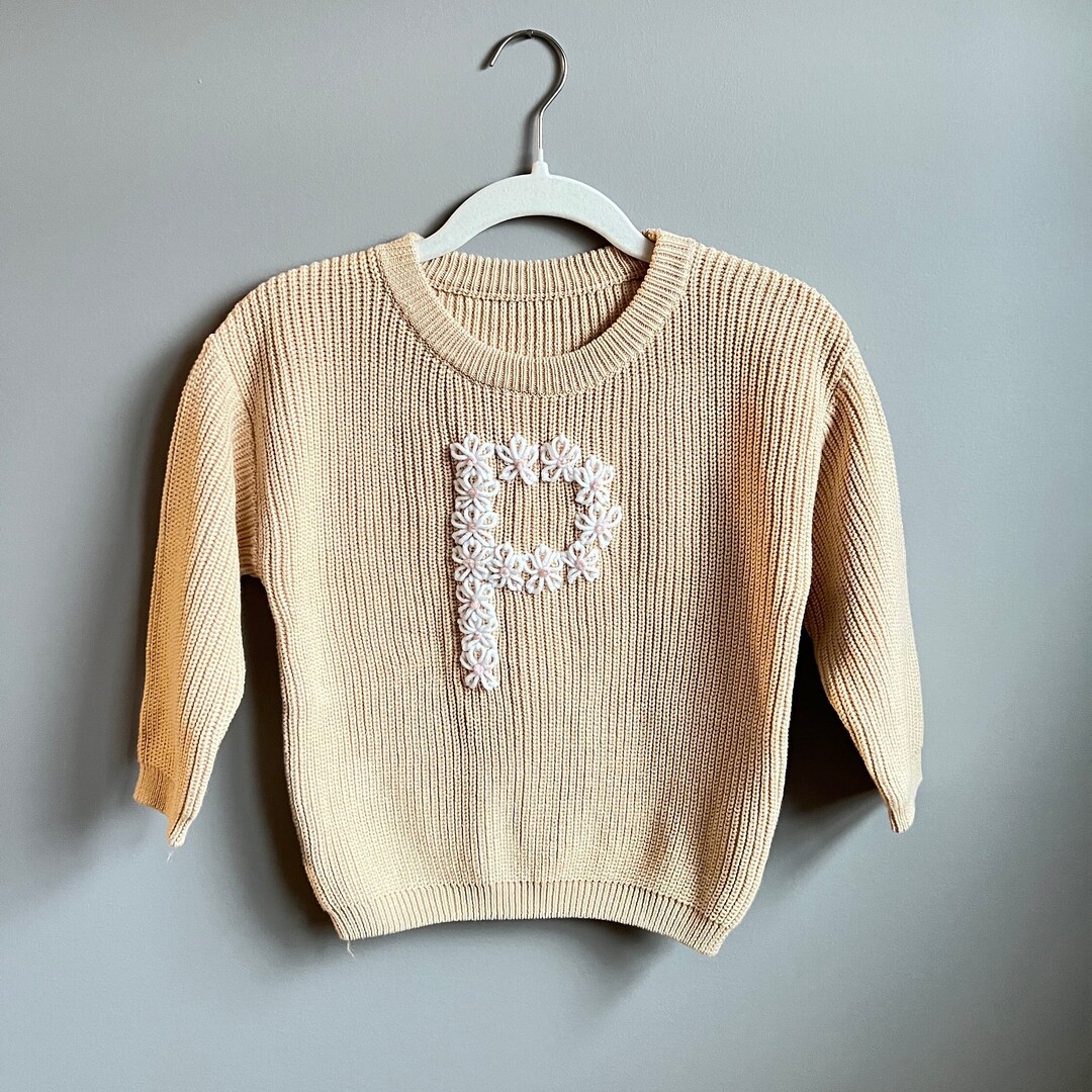 Hand-embroidered Floral Initial Baby/toddler Monogram Sweater, Monthly ...