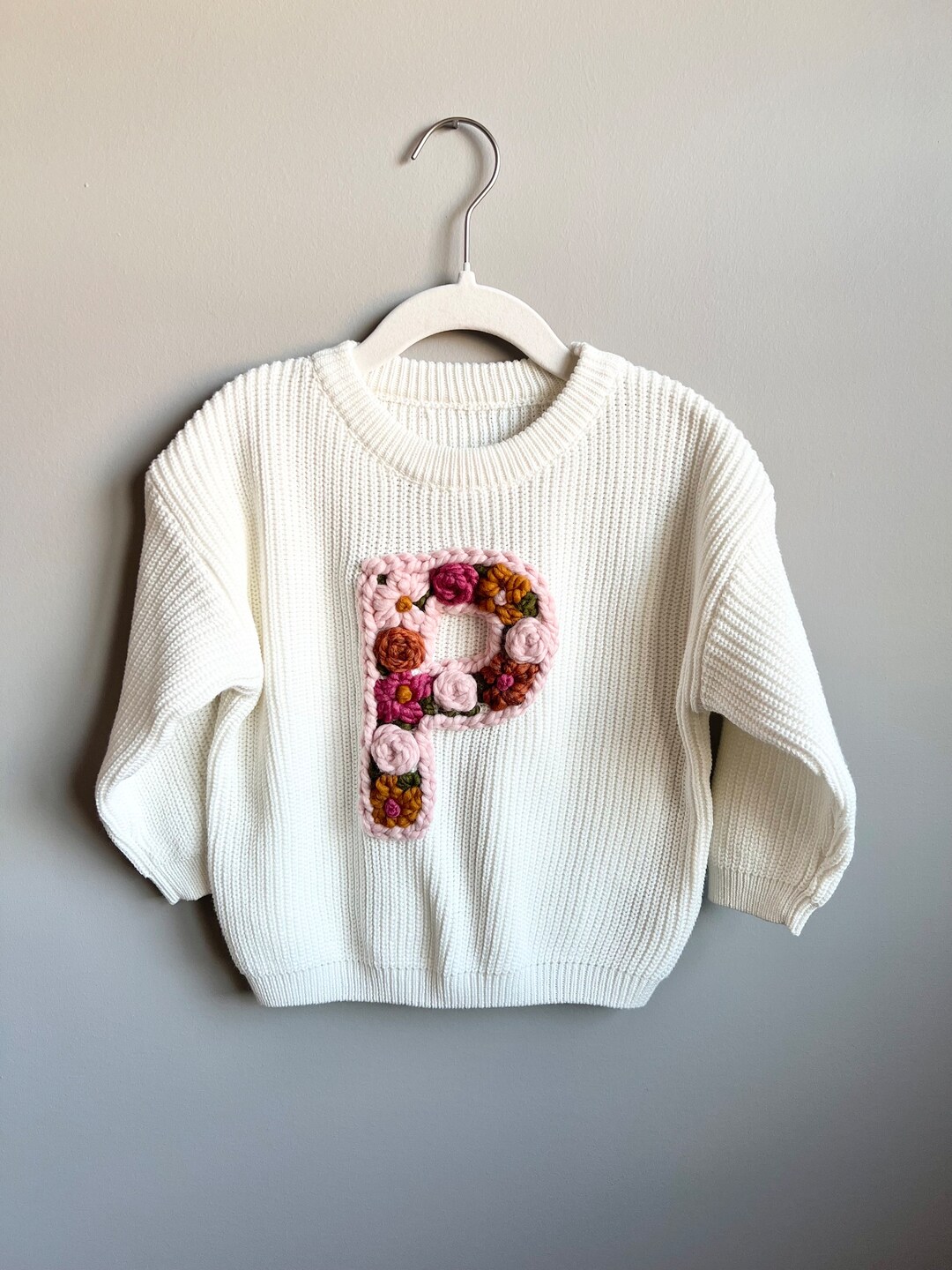 Hand-embroidered Floral Initial Baby/toddler Monogram Sweater, Monthly ...
