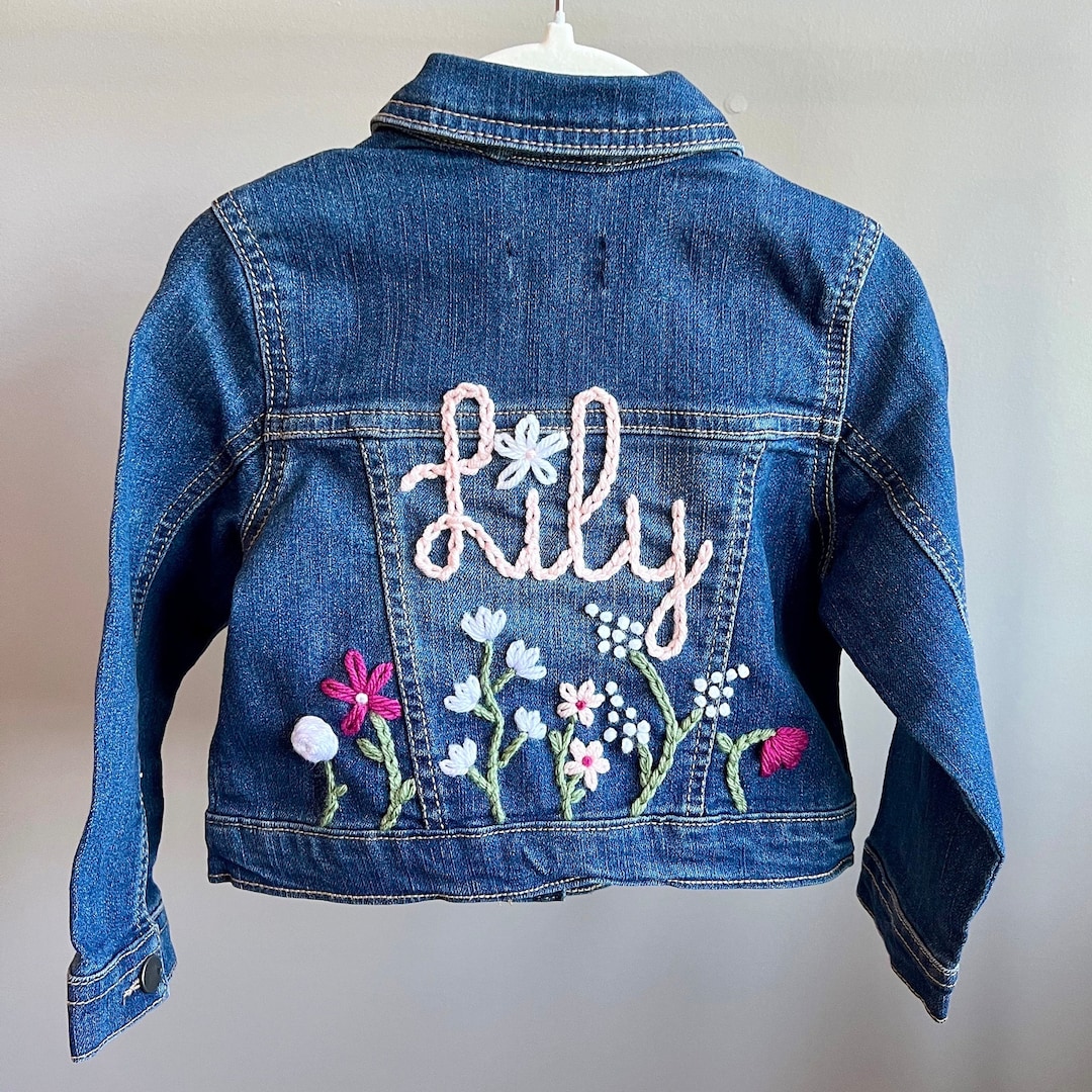 Hand-embroidered Baby & Toddler Girl Jean Jacket (floral Initial ...