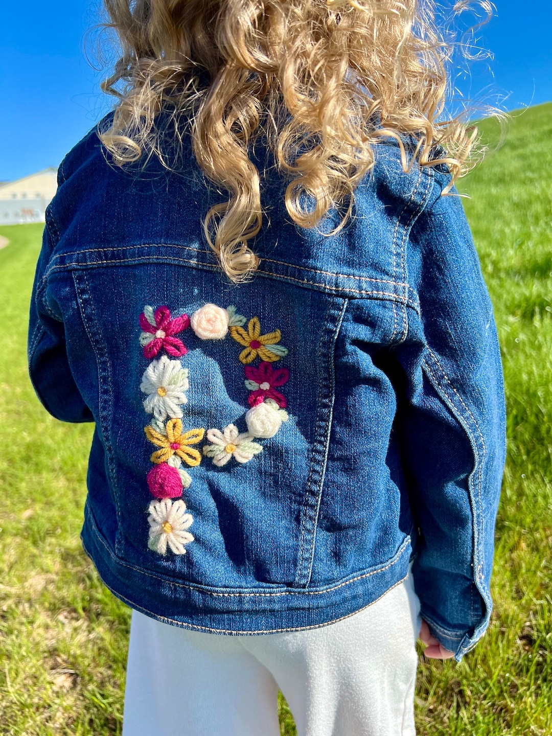 Hand-embroidered Baby & Toddler Girl Jean Jacket (floral Initial ...