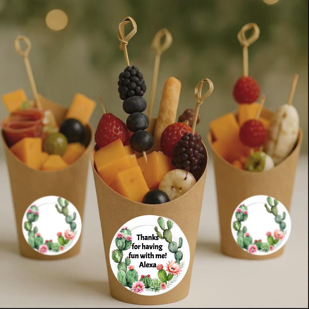 Party Favors Personalized Charcuterie Cups White Round Labels for ...