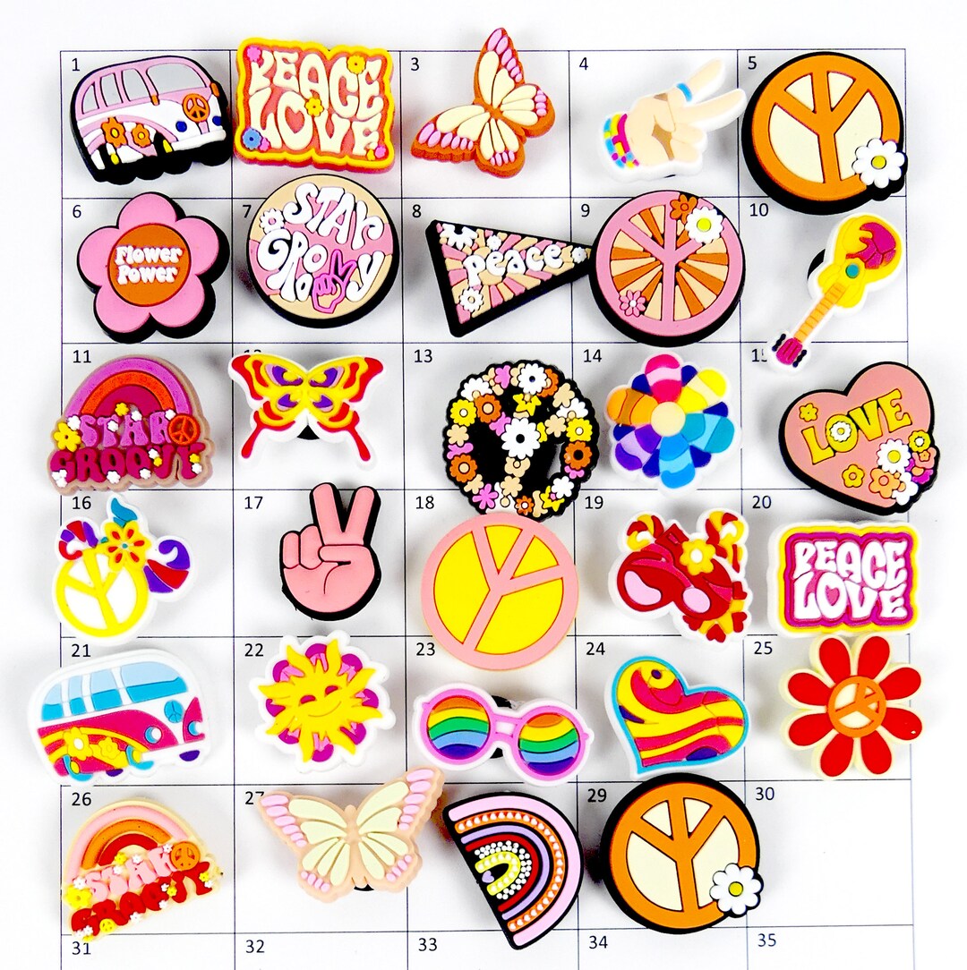 Girls Boys Groovy Peace Boho Croc Charms Girl BRACELETS Flower Hippie ...