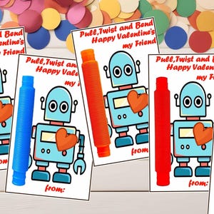Robot Valentine Cards With Fidget Pop Tubes - Class Party Favors - Etsy