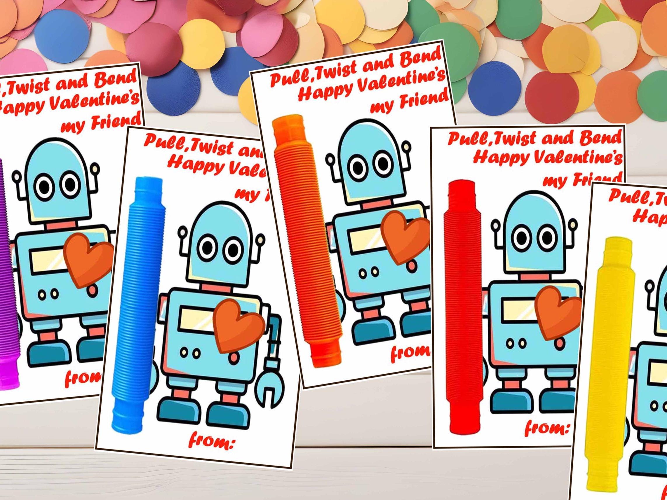 10 Bulk Prefilled Pop Tube Valentine Robot Bot Custom Valentine Cards ...