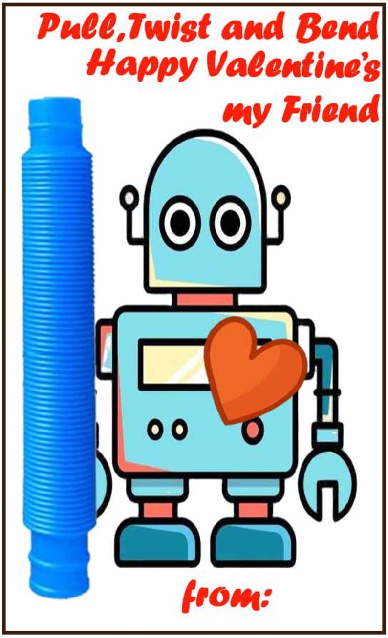 10 Bulk Prefilled Pop Tube Valentine Robot Bot Custom Valentine Cards ...