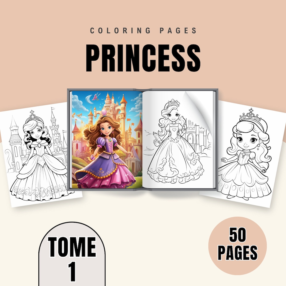 Cute Princess Coloring Pages for Kids, Printable Book, Digital Product ...