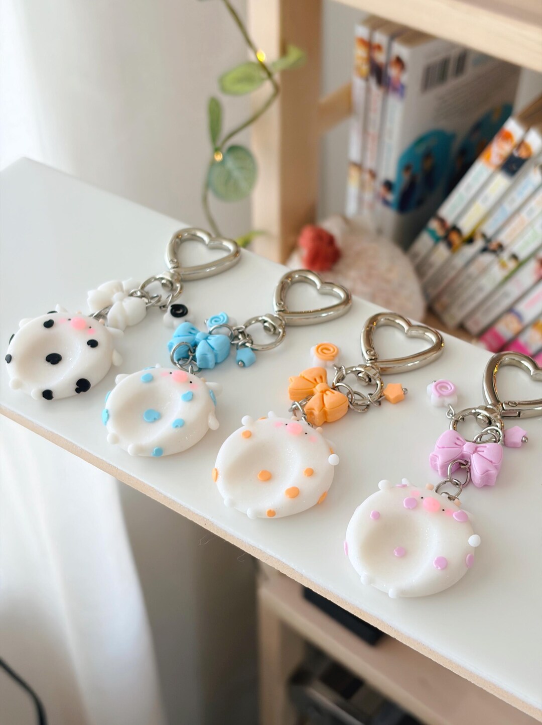 Glitter Cow Worry Stone Keychain - Cute Handmade Polymer Clay Anxiety ...