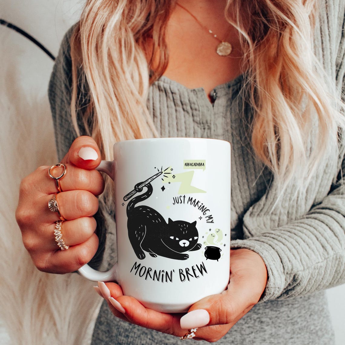 Retro Witch Mug W/ Black Cat, Cauldron, Fun Ghosts, Purfect Coven Gift ...