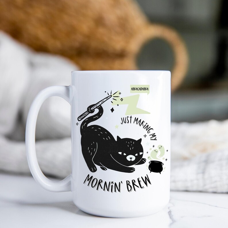 Retro Witch Mug W/ Black Cat, Cauldron, Fun Ghosts, Purfect Coven Gift ...