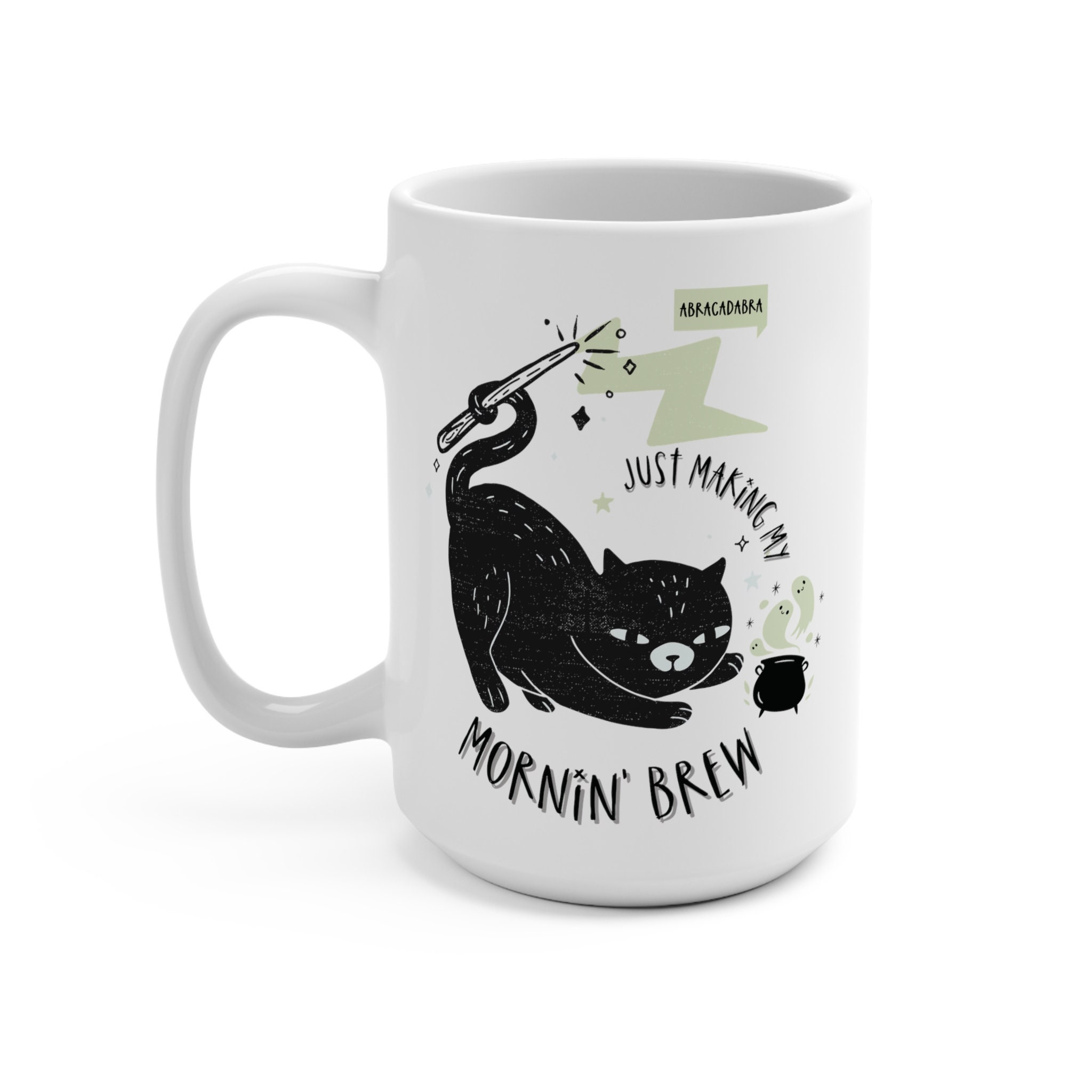 Retro Witch Mug W/ Black Cat, Cauldron, Fun Ghosts, Purfect Coven Gift ...