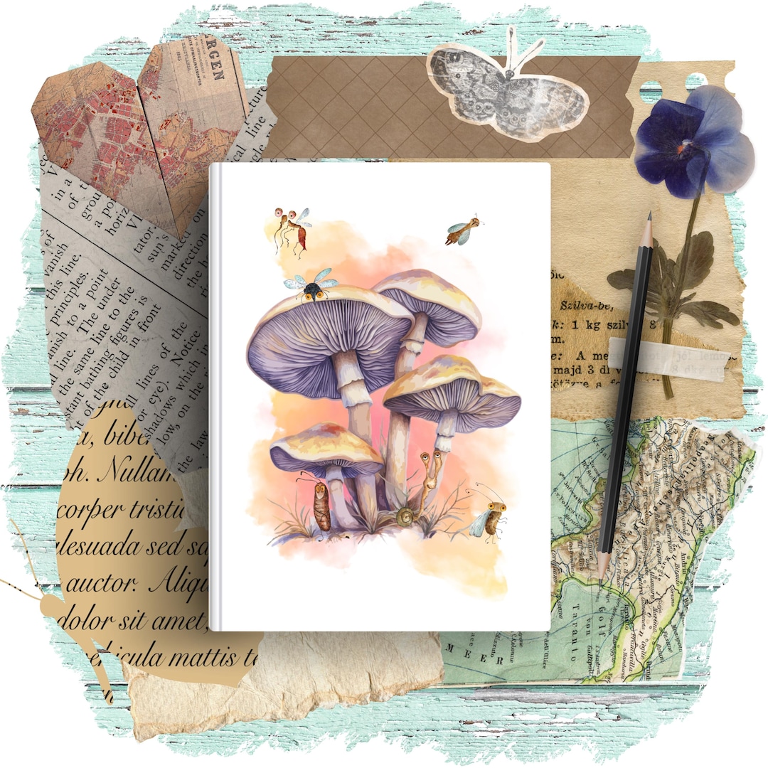Sunset Fantasy Mushroom Motif Journal With Cute Insects, Mushroom ...