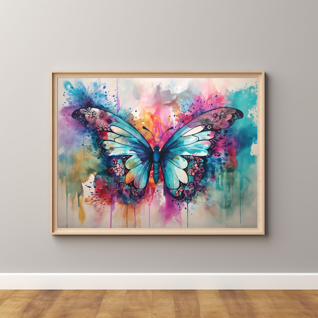 Printable Rainbow Butterfly Alcohol Ink Painting, Vibrant Colorful Wall ...