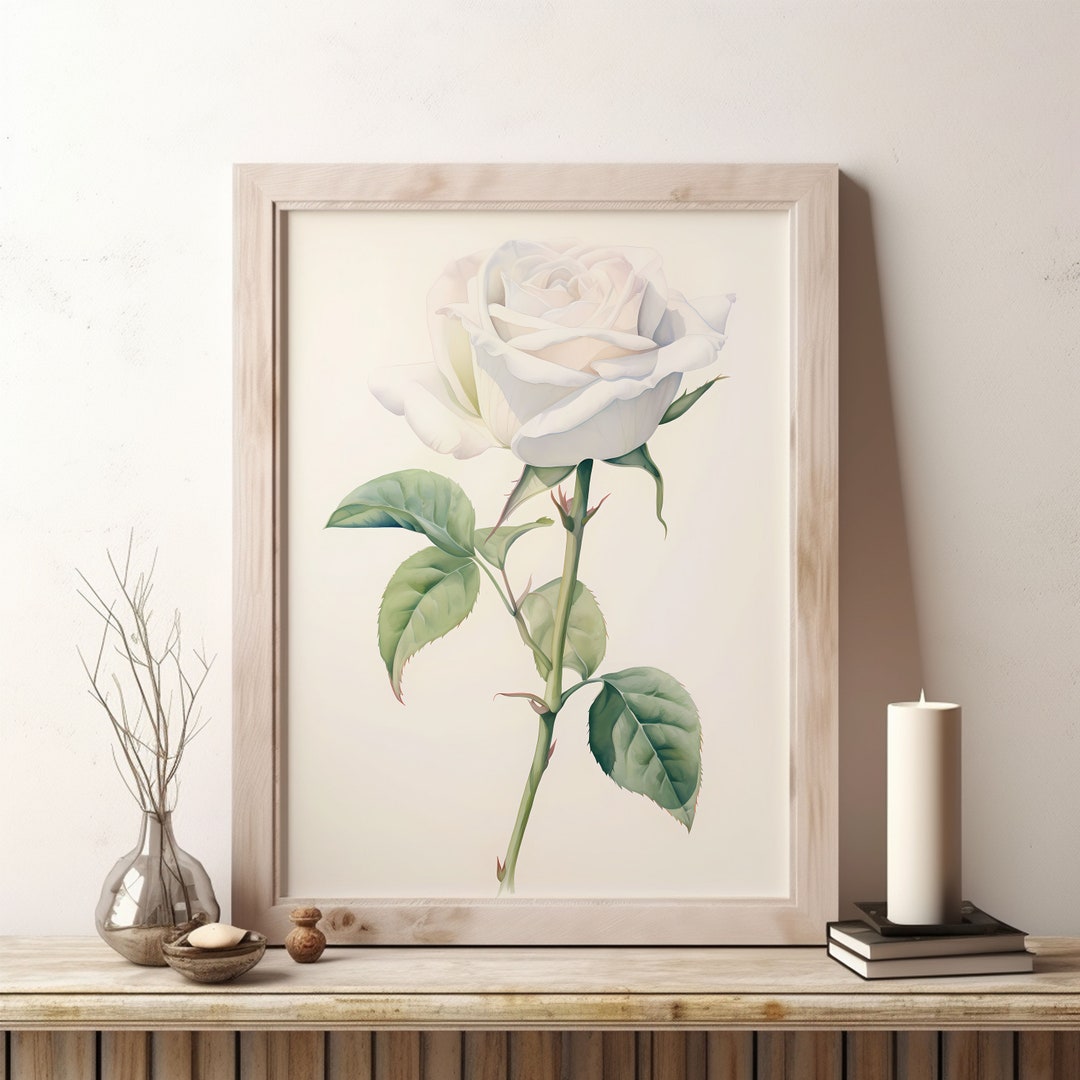 Printable White Rose Watercolor Painting, Botanical Wall Art, Digital ...