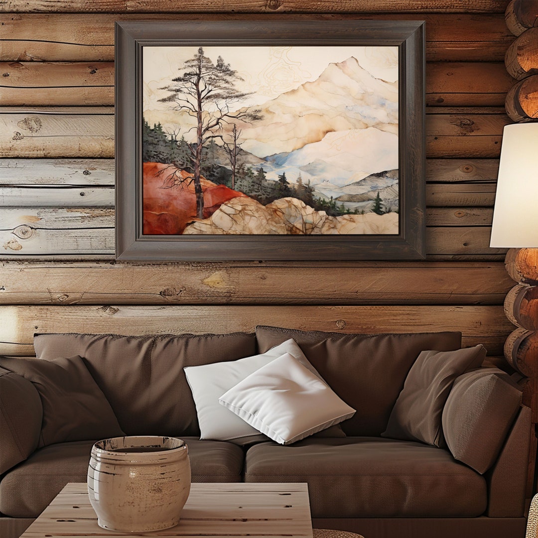 Printable Mountainside Mixed Media Wall Art, Digital Download - Etsy