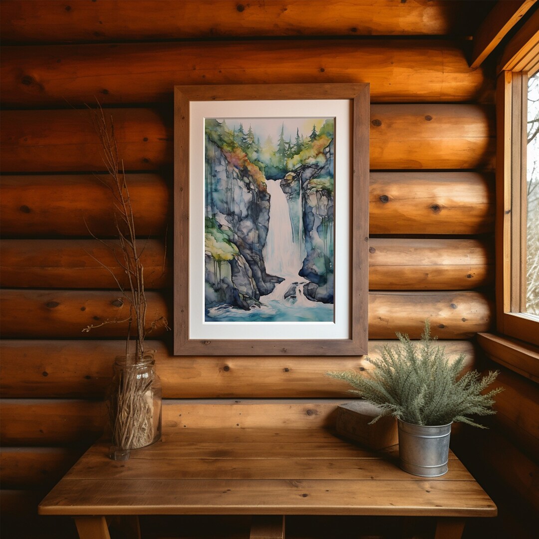 Printable Waterfall Alcohol Ink Painting, Scenic Nature Wall Art ...