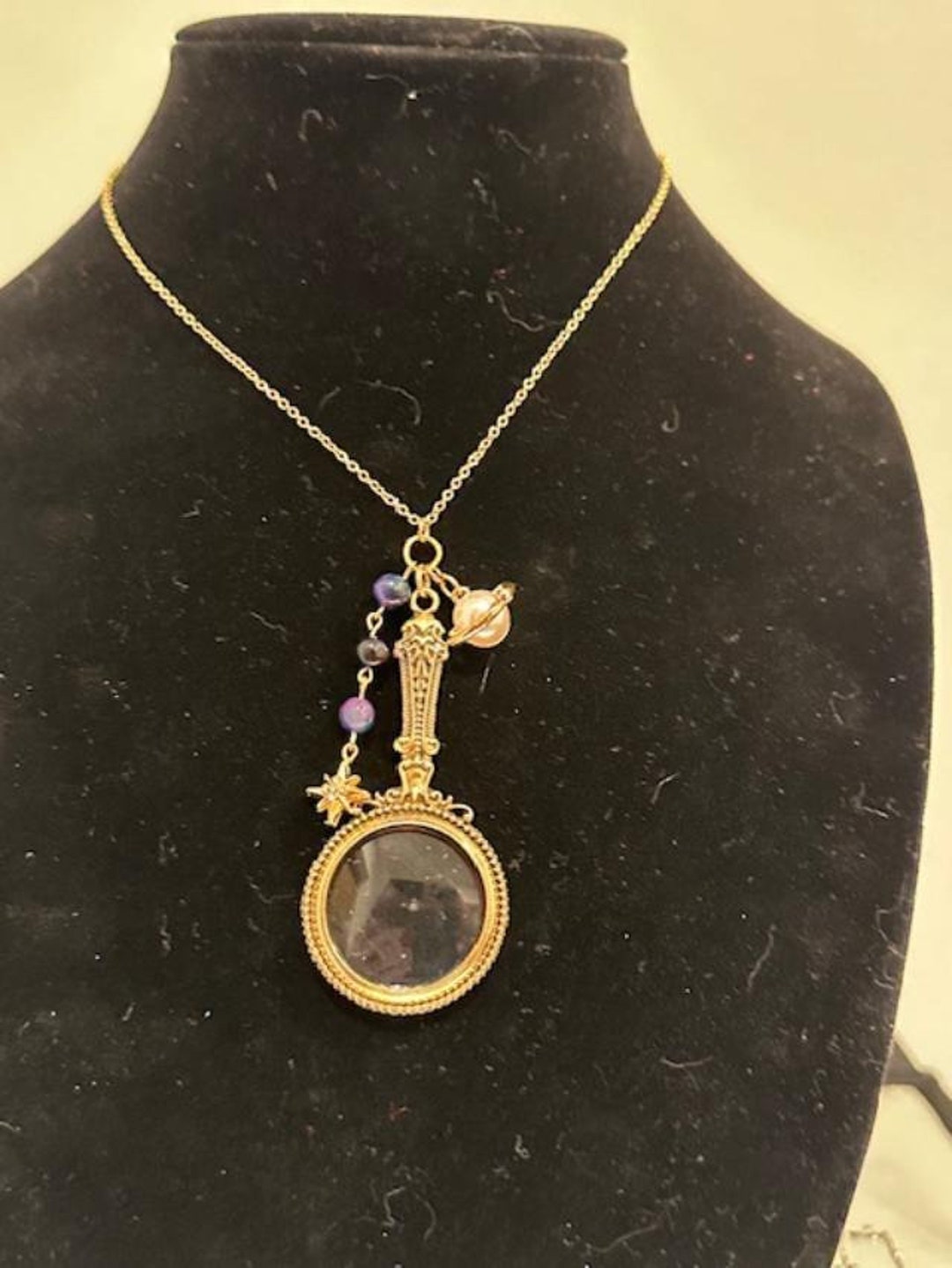 Eccentric Magnifying Glass Pendant, Celestial Gold Necklace ...