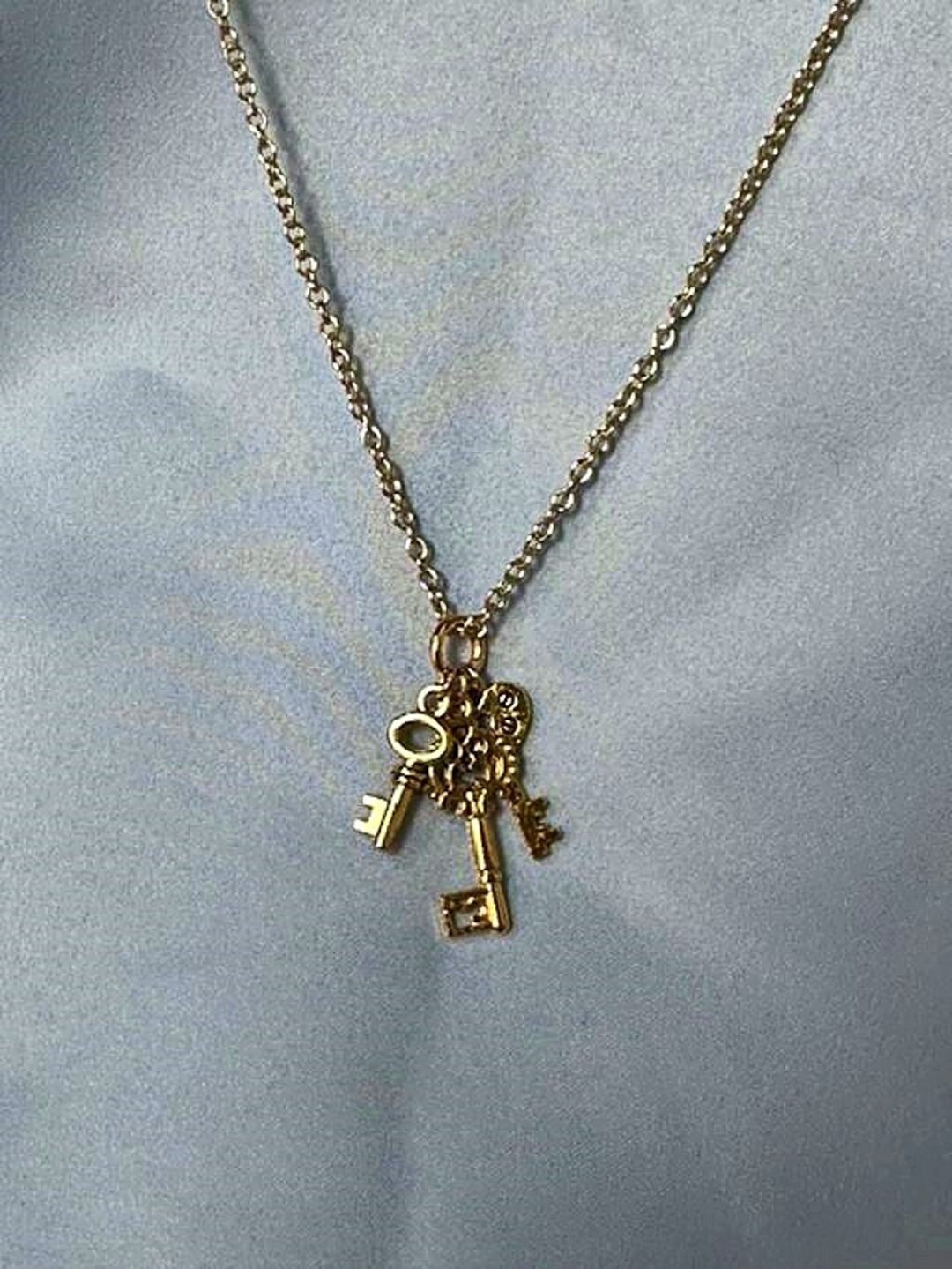 Handmade Gold Keys Charm Necklace, Minimalist Pendant, Dainty Jewelry ...