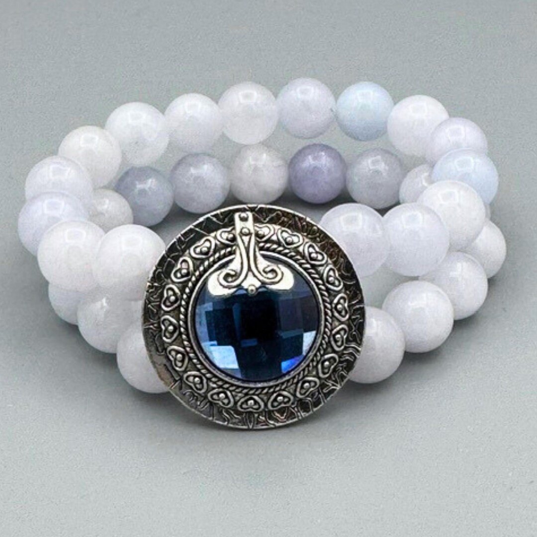 Victorian Blue Celestite Bracelet With Silver Focal Point, Elegant ...