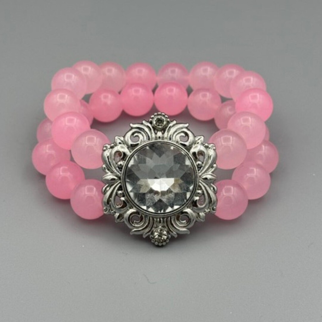 Pale Pink Stretch Beaded Bracelet, Pink Quartz Beads, Elegant Jewelry ...