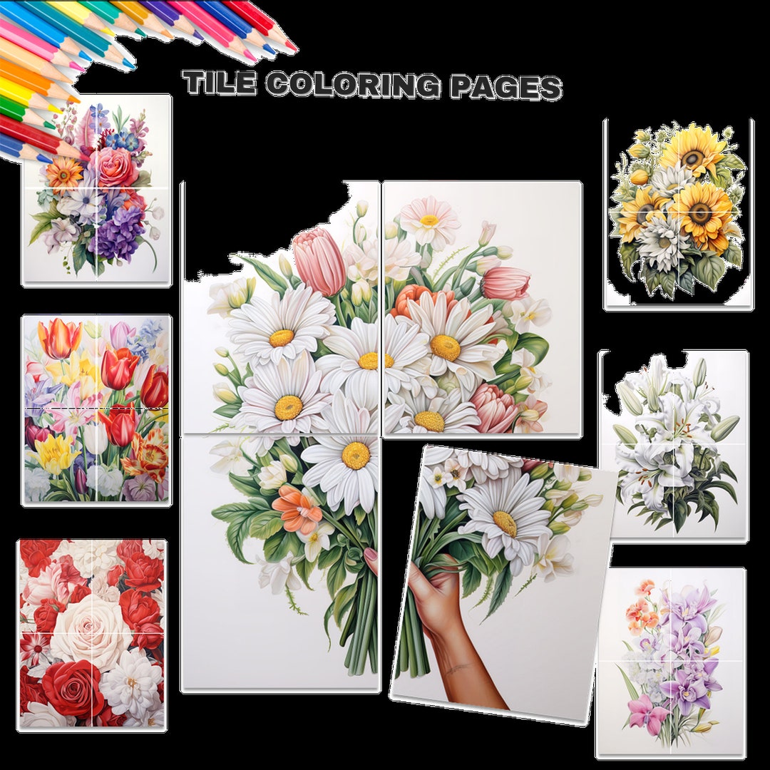 10 Tile Flower Coloring Pages PLUS 60 Coloring Pages Ready to Print. - Etsy