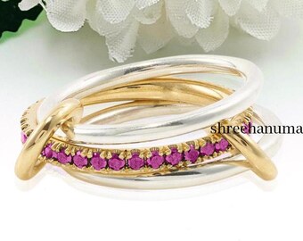 Diamond Multi Link Band, 14K Connector Ring, Gold Stacking Band Ring ...