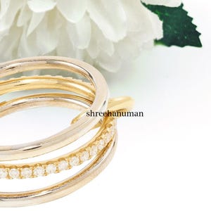 14K Gold and White Gold Multi Link Connected Ring, Stacking Rings With ...