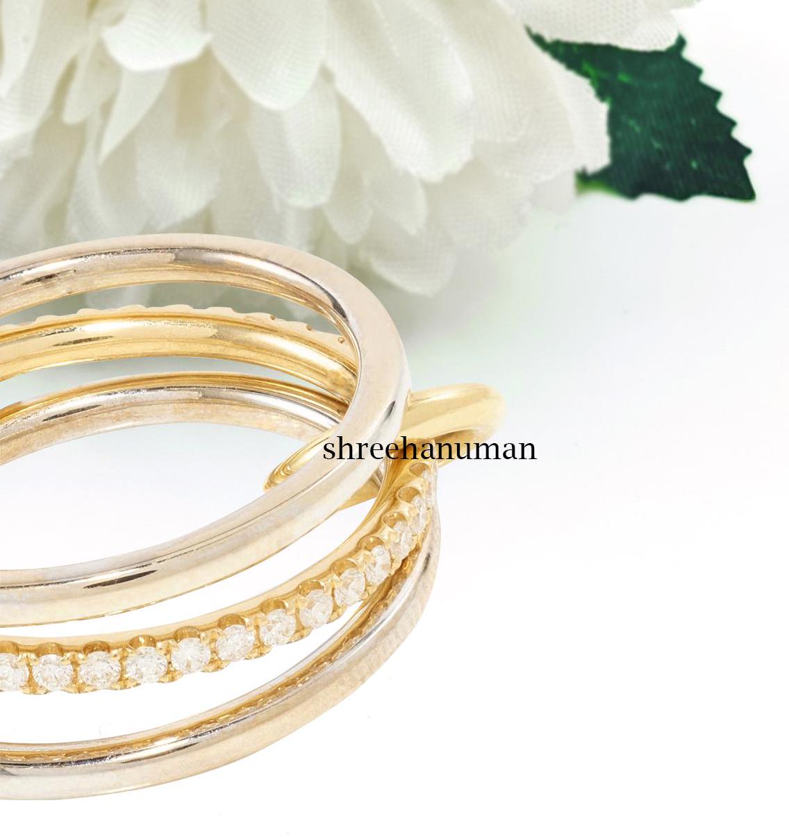 14K Gold and White Gold Multi Link Connected Ring, Stacking Rings With ...