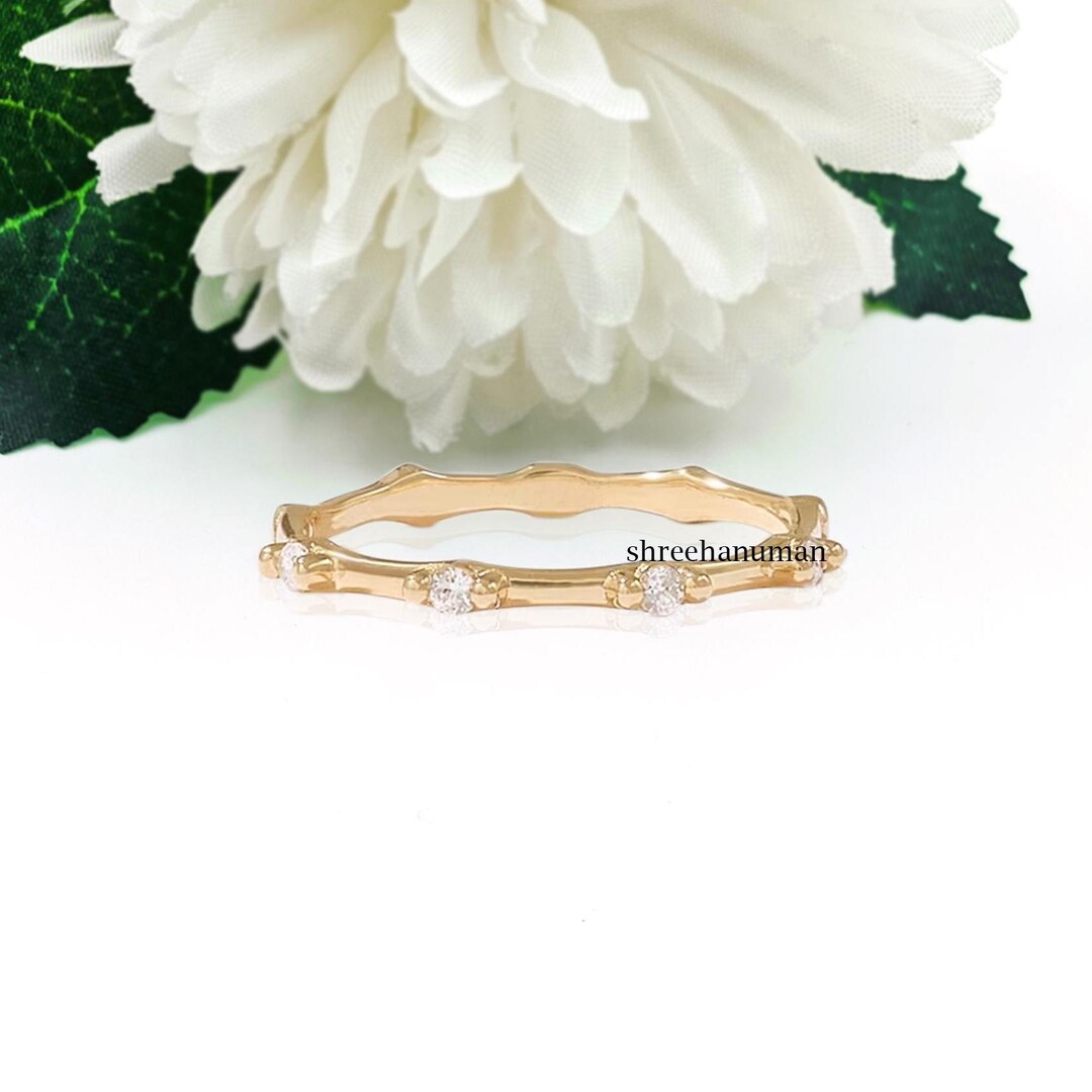 Solid Gold Bamboo Ring, 14k Gold Ultra Thin Ring, Minimalist Bone Ring, Stackable Rings for ...