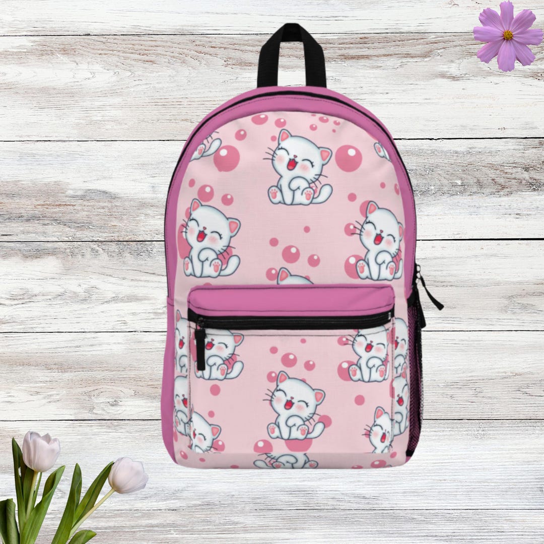 Cute Cat Print Backpack, Adorable Kitty Bag, Fun School Accessories ...