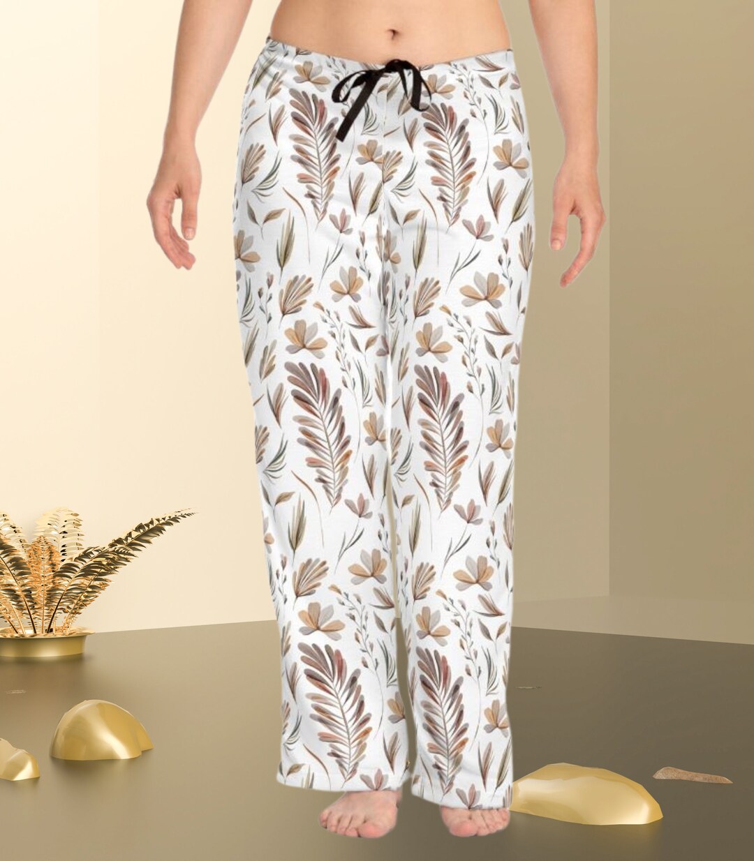Watercolor Botanical Pattern Pajama Pants, Women Pajama Pants ...