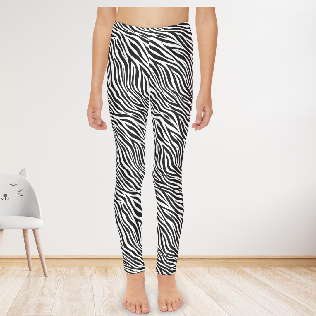 Zebra Pattern Youth Leggings, Kids Animal Print Pants, Safari Theme ...