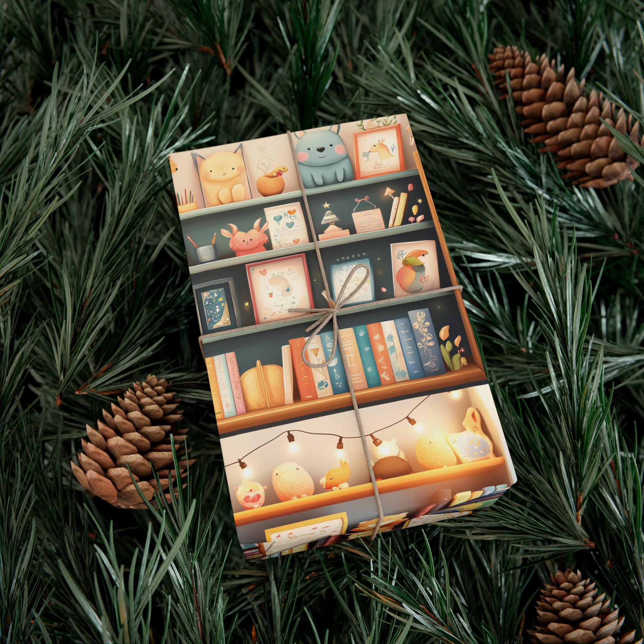 Book Wrapping Paper Roll Colorful Bookshelf Gift Wrap Kids Bookshelf ...
