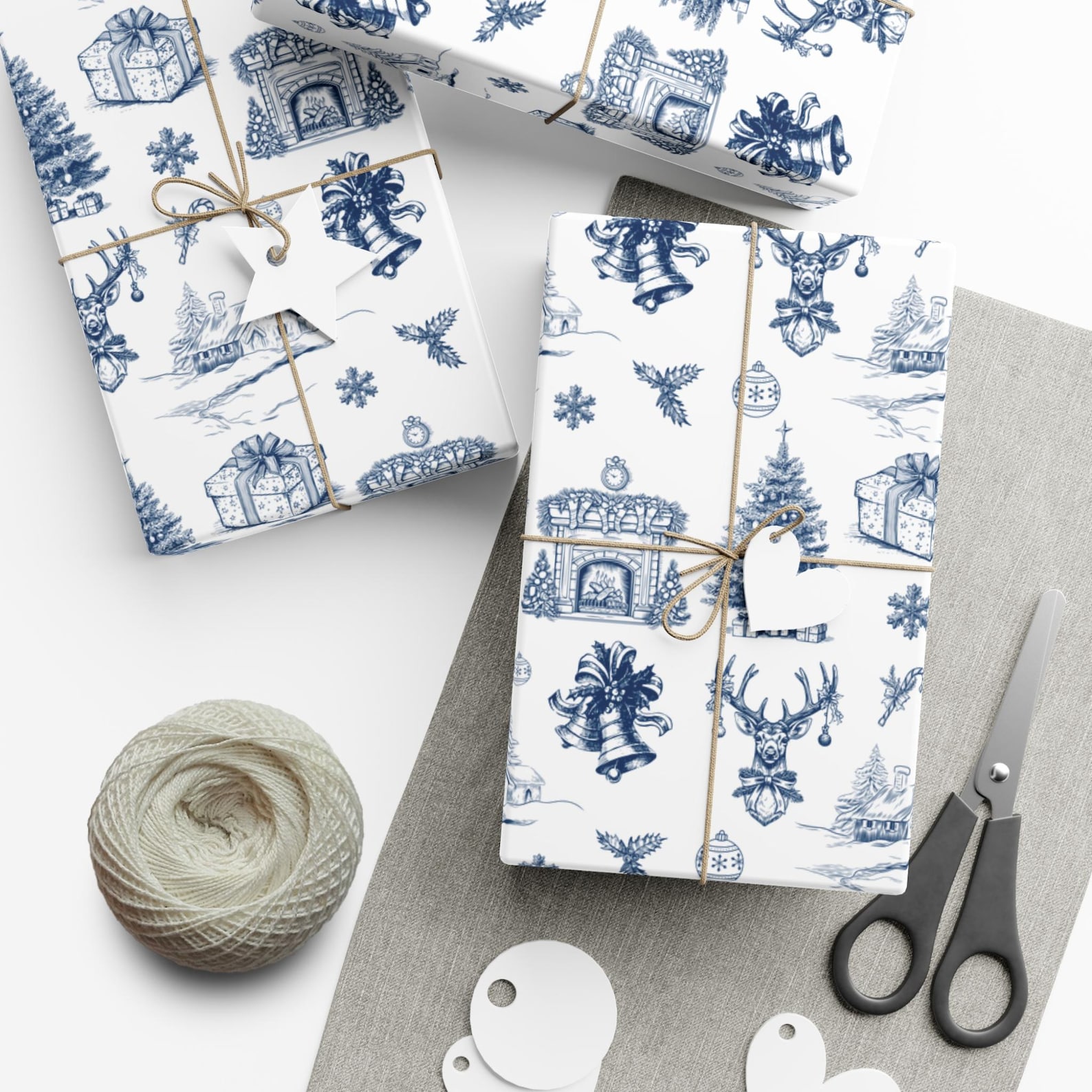 Blue and White Christmas Gift Wrap Roll, Holiday Gift Wrap Sheets ...