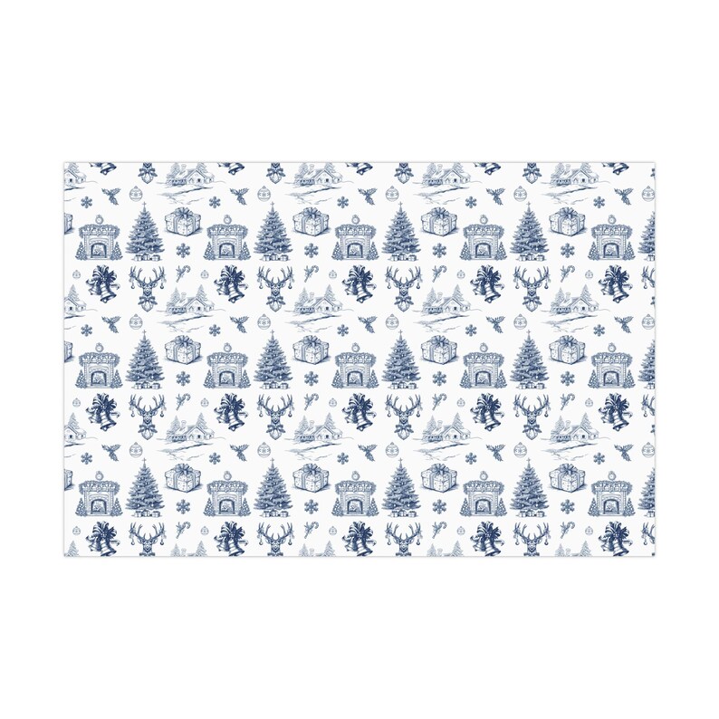 Blue and White Christmas Gift Wrap Roll, Holiday Gift Wrap Sheets ...