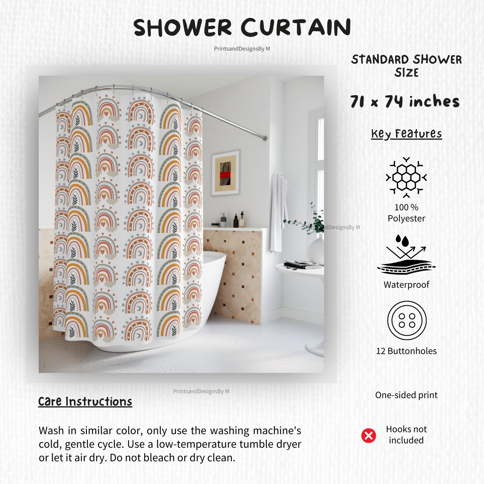 Boho Rainbow Delight Shower Curtain - Bohemian Decor, Kids-friendly ...