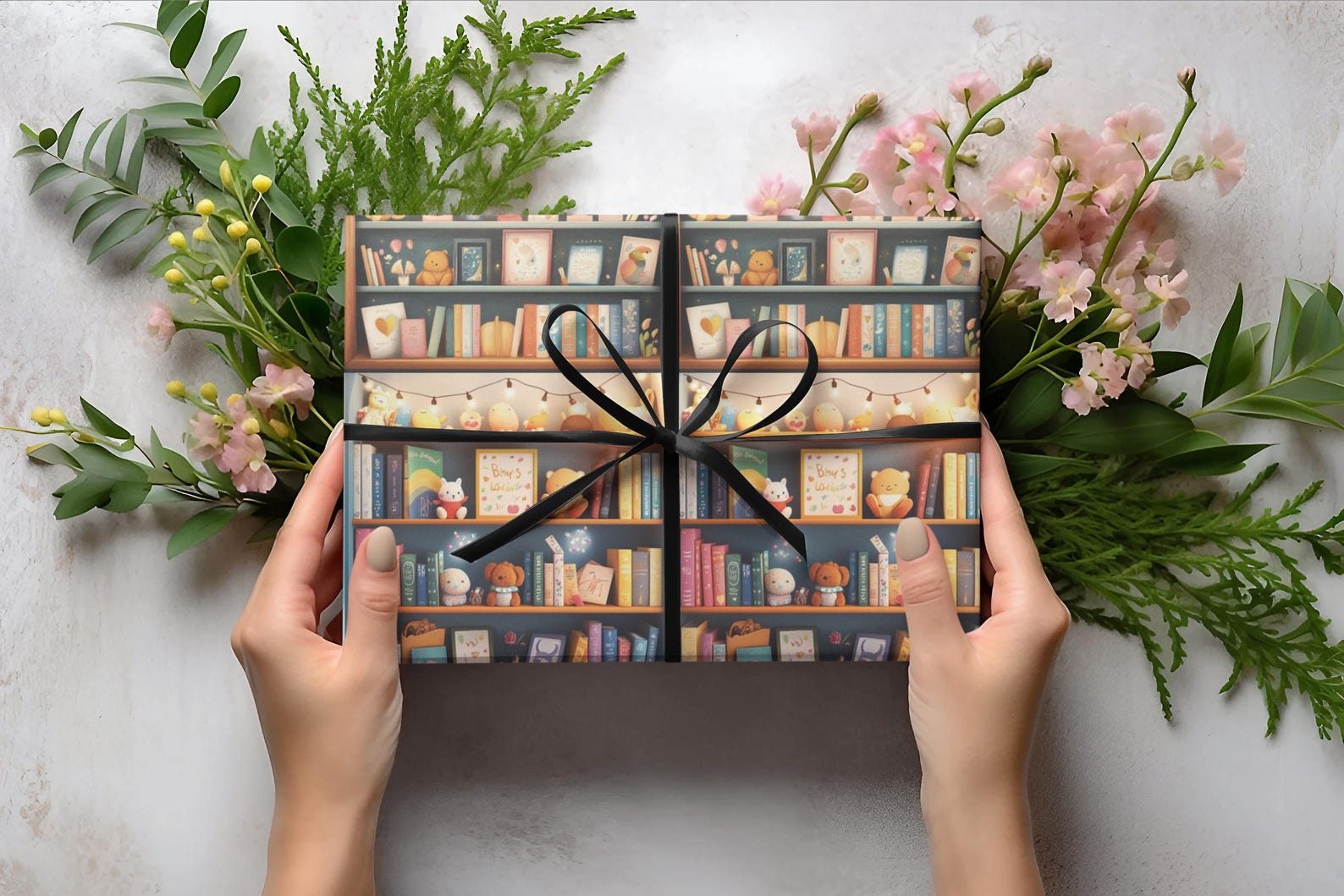 Book Wrapping Paper Roll Colorful Bookshelf Gift Wrap Kids Bookshelf ...