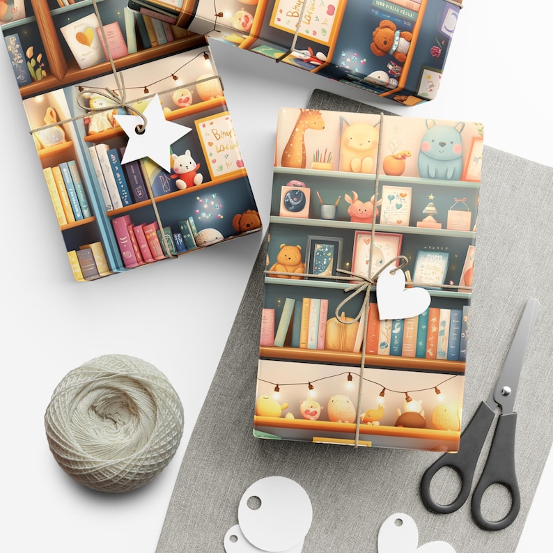 Book Wrapping Paper Roll Colorful Bookshelf Gift Wrap Kids Bookshelf ...