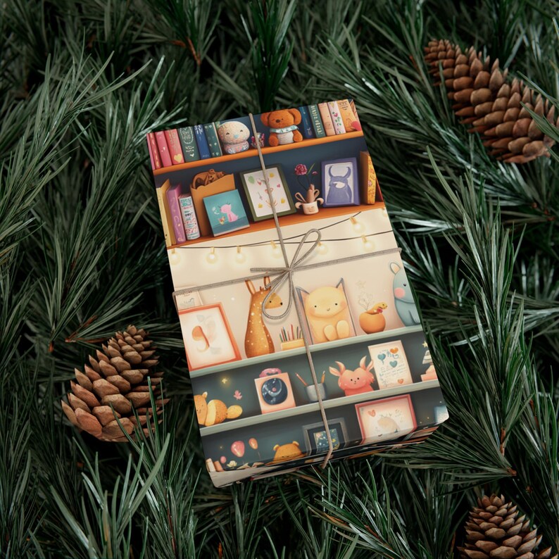 Book Wrapping Paper Roll Colorful Bookshelf Gift Wrap Kids Bookshelf ...
