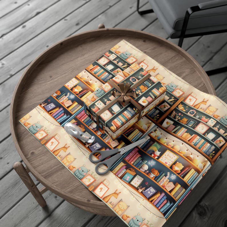 Book Wrapping Paper Roll Colorful Bookshelf Gift Wrap Kids Bookshelf ...