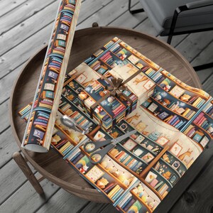 Book Wrapping Paper Roll Colorful Bookshelf Gift Wrap Kids Bookshelf ...