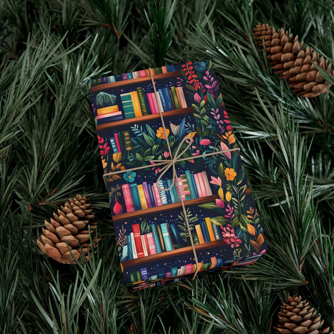 Book Lover Bookshelf Wrapping Paper,book Nerd,book Wrap,book Worm,book ...