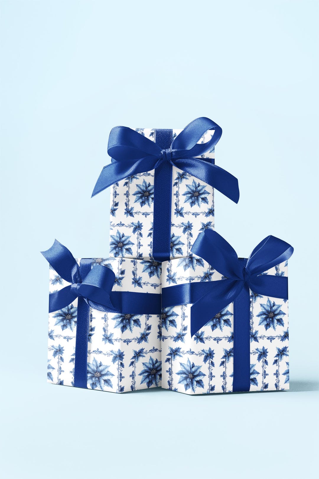 Blue and White Christmas Gift Wrap, Holiday Gift Wrap Sheets, Festive ...