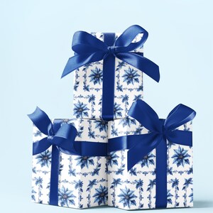 Blue and White Christmas Gift Wrap, Holiday Gift Wrap Sheets, Festive ...